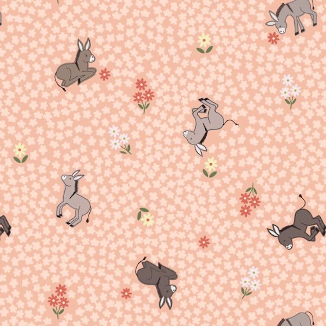 Dinky Donkey on Peach 100% Cotton Patchwork Fabric Fat Quarter Half ...
