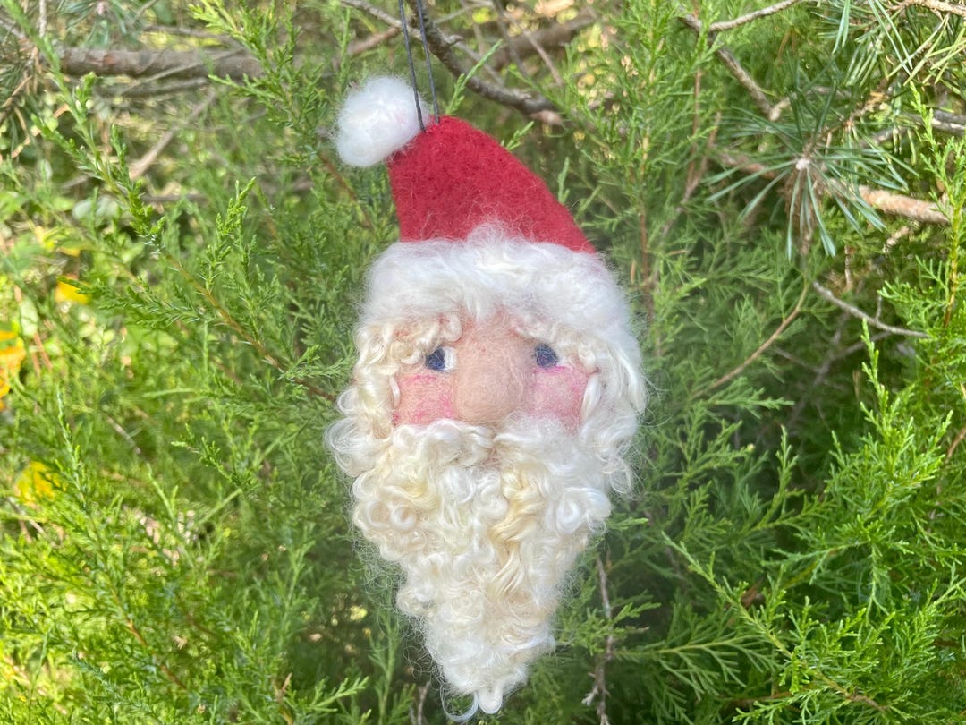 Needle Felted Santa Face, Felt Santa Ornament, Father Christmas ...