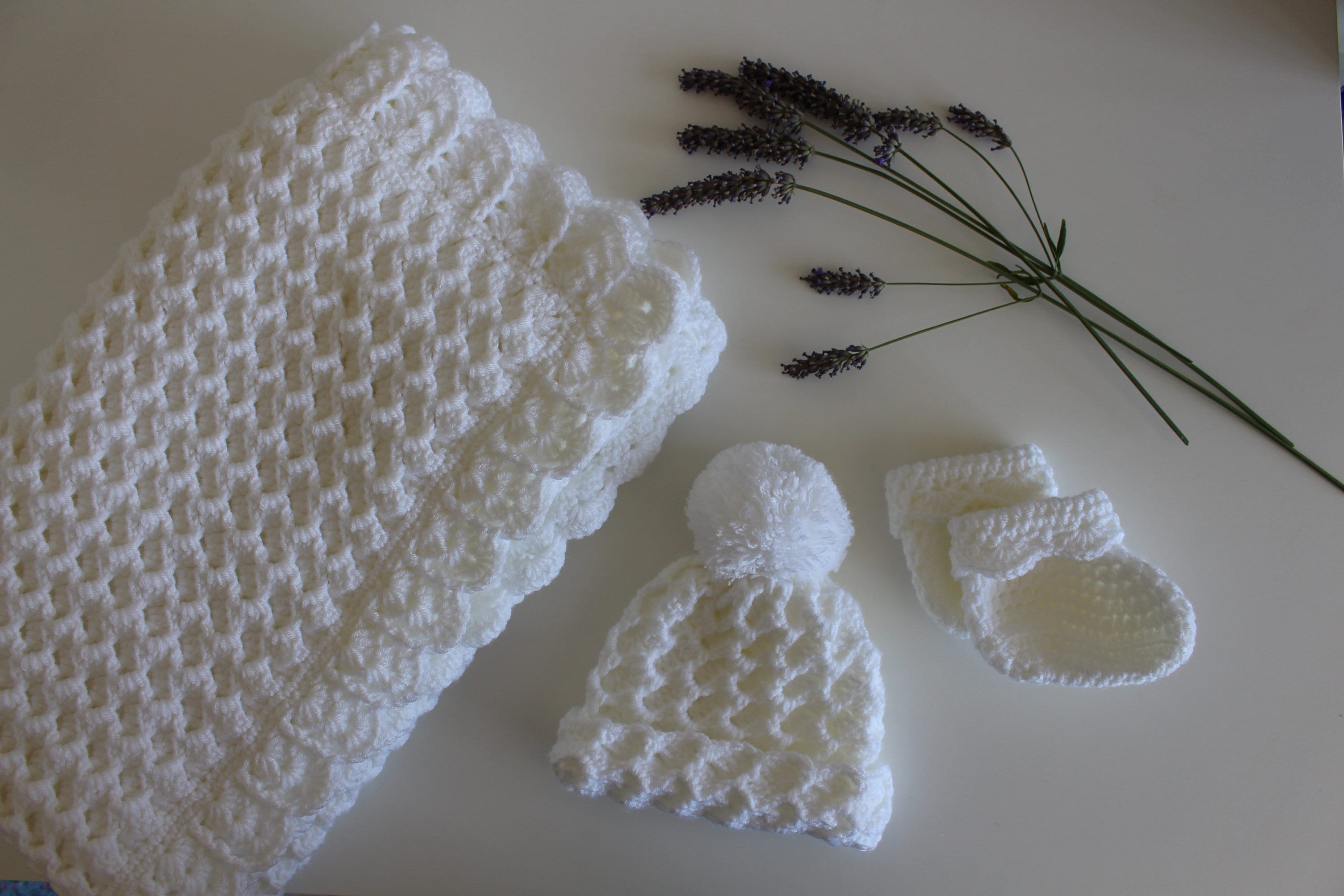 Crochet Crystal Waves Baby Blanket With Matching Booties and Hat ...