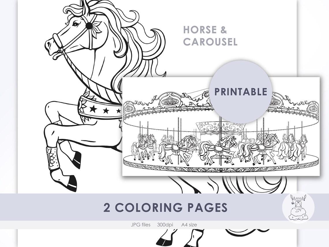 Horse Coloring Page - Carousel Coloring Page - Coloring Page for Horse ...