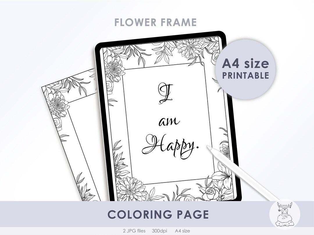 Coloring Page - Flower Frame - A4 Size - Instant Download - Digital ...