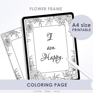 Coloring Page Flower Frame A4 Size Instant Download Digital File ...