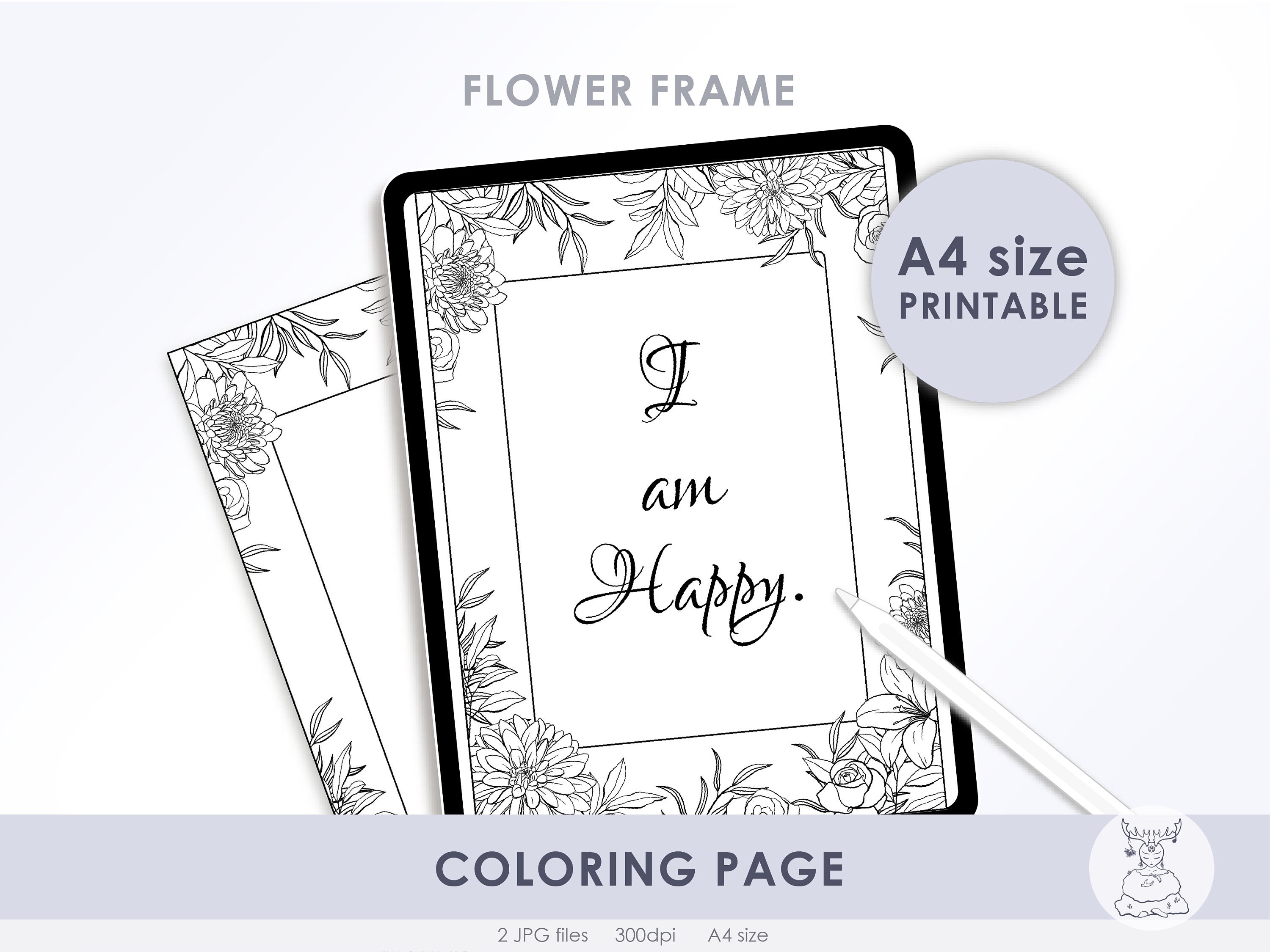 Coloring Page Flower Frame A4 Size Instant Download Digital File ...