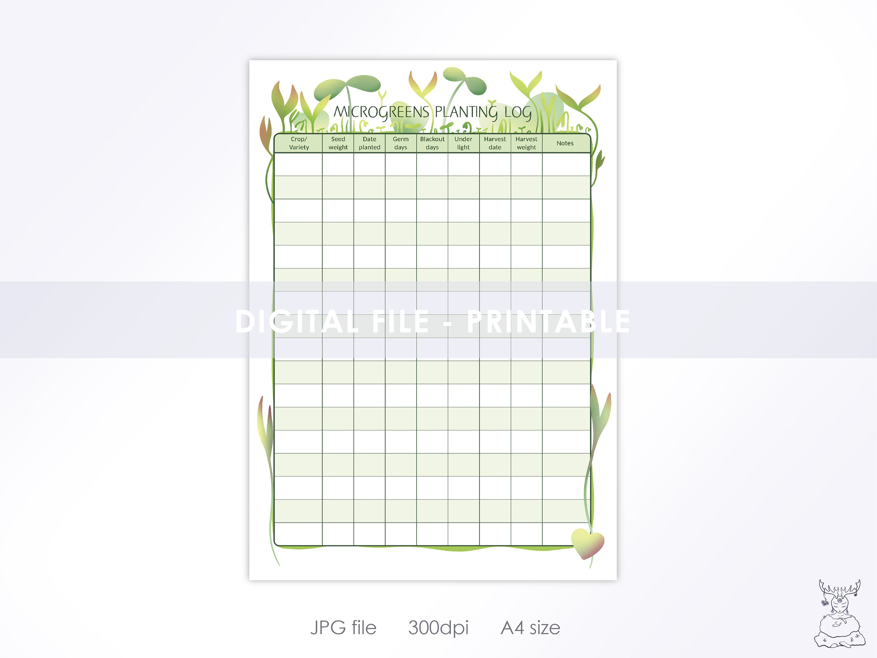 Microgreens Planting Log Digital File Printable A4 Instant Download ...