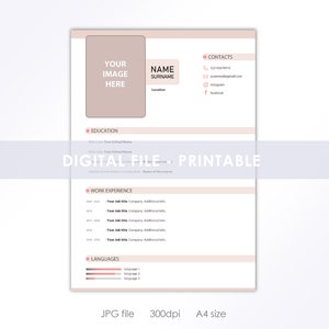 Resume Template CV Digital File Editable PDF File Instant Download ...