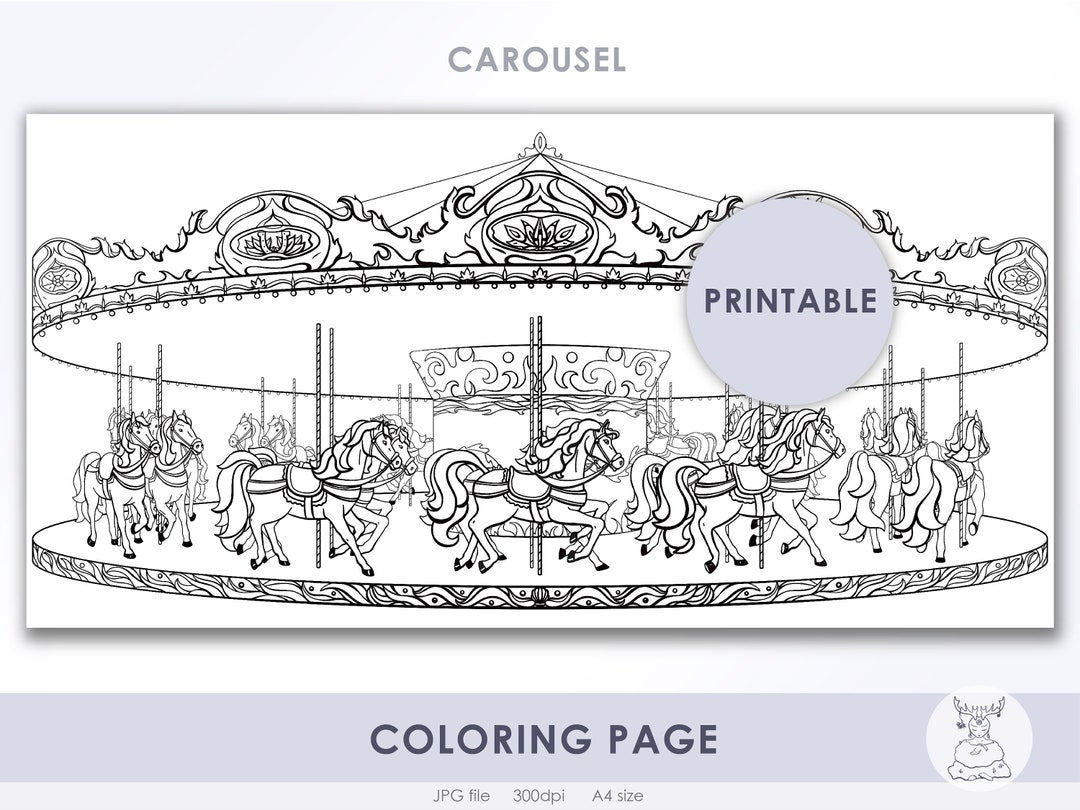 Carousel Coloring Page - Horse Carousel - Coloring Page - Instant ...