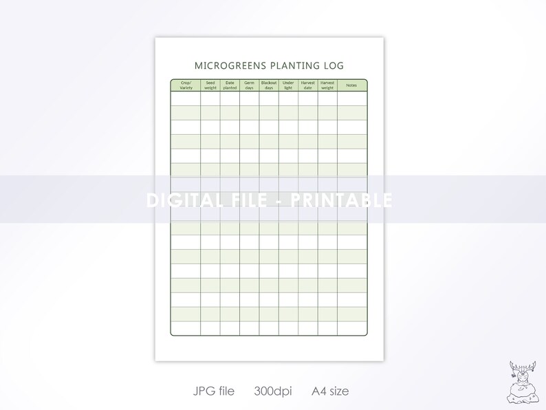 Microgreens Planting Log - Digital File - Instant Download - A4 Size ...