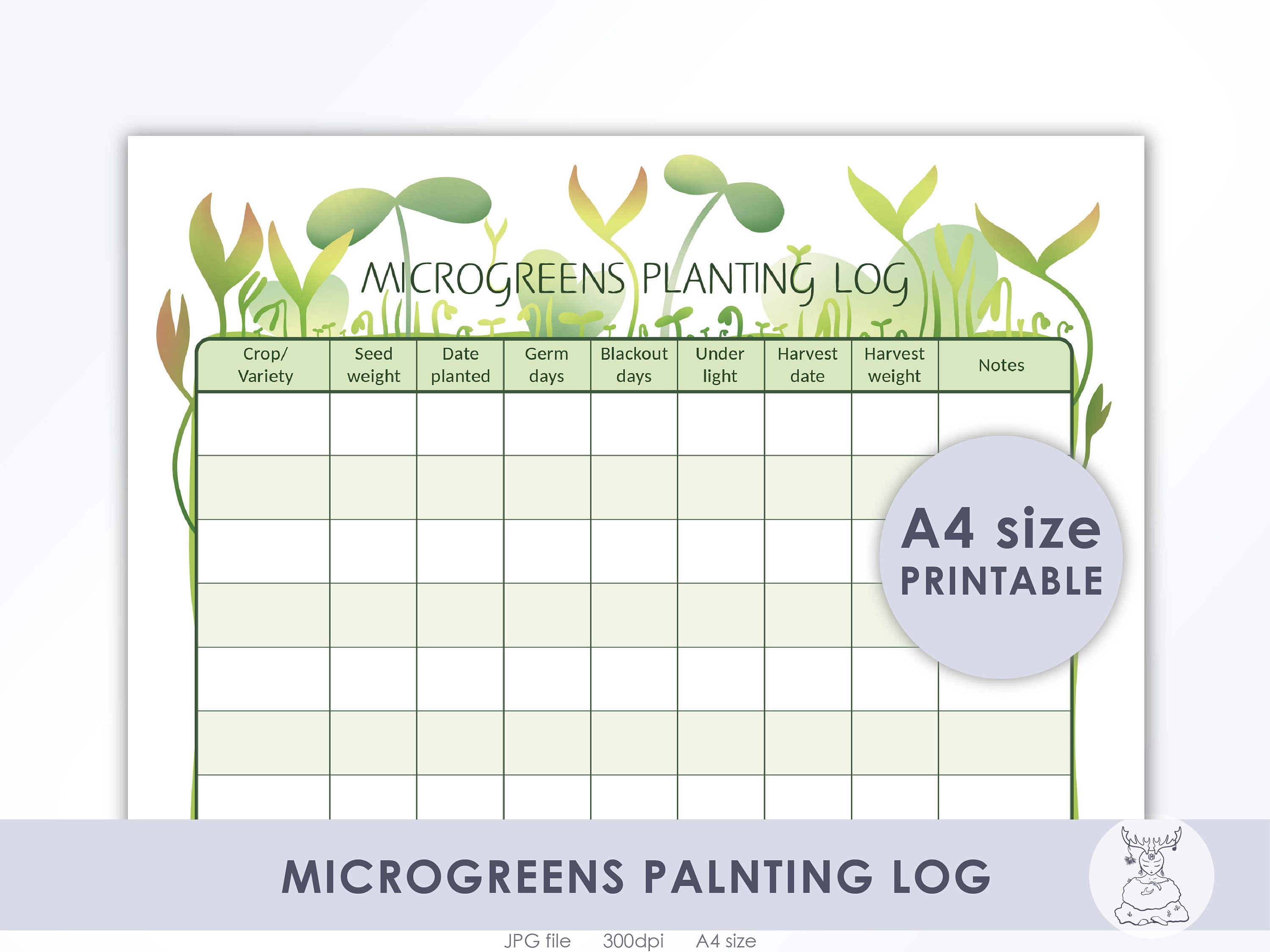 Microgreens Planting Log Digital File Printable A4 Instant Download ...