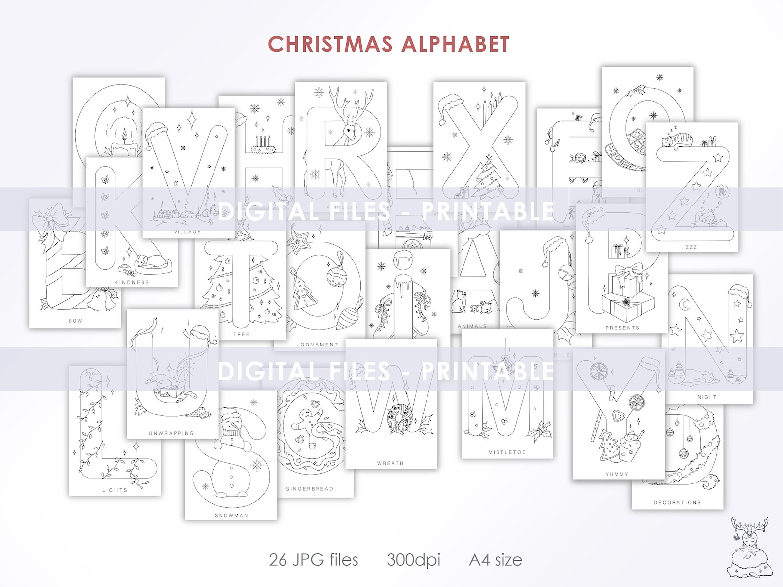 Christmas Alphabet Coloring Pages for Kids Instant Download Christmas ...