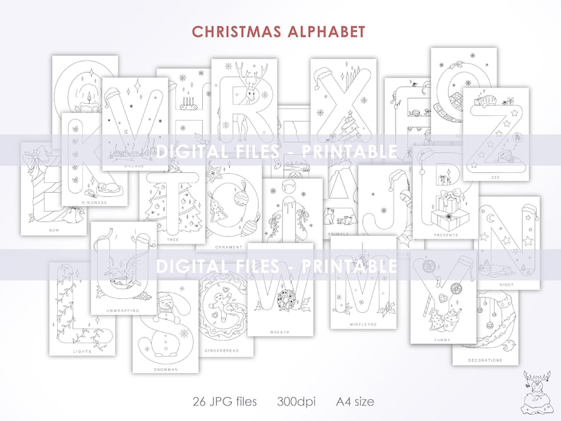 Christmas Alphabet Coloring Pages for Kids Instant Download Christmas ...