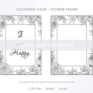 Coloring Page - Flower Frame - A4 Size - Instant Download - Digital ...