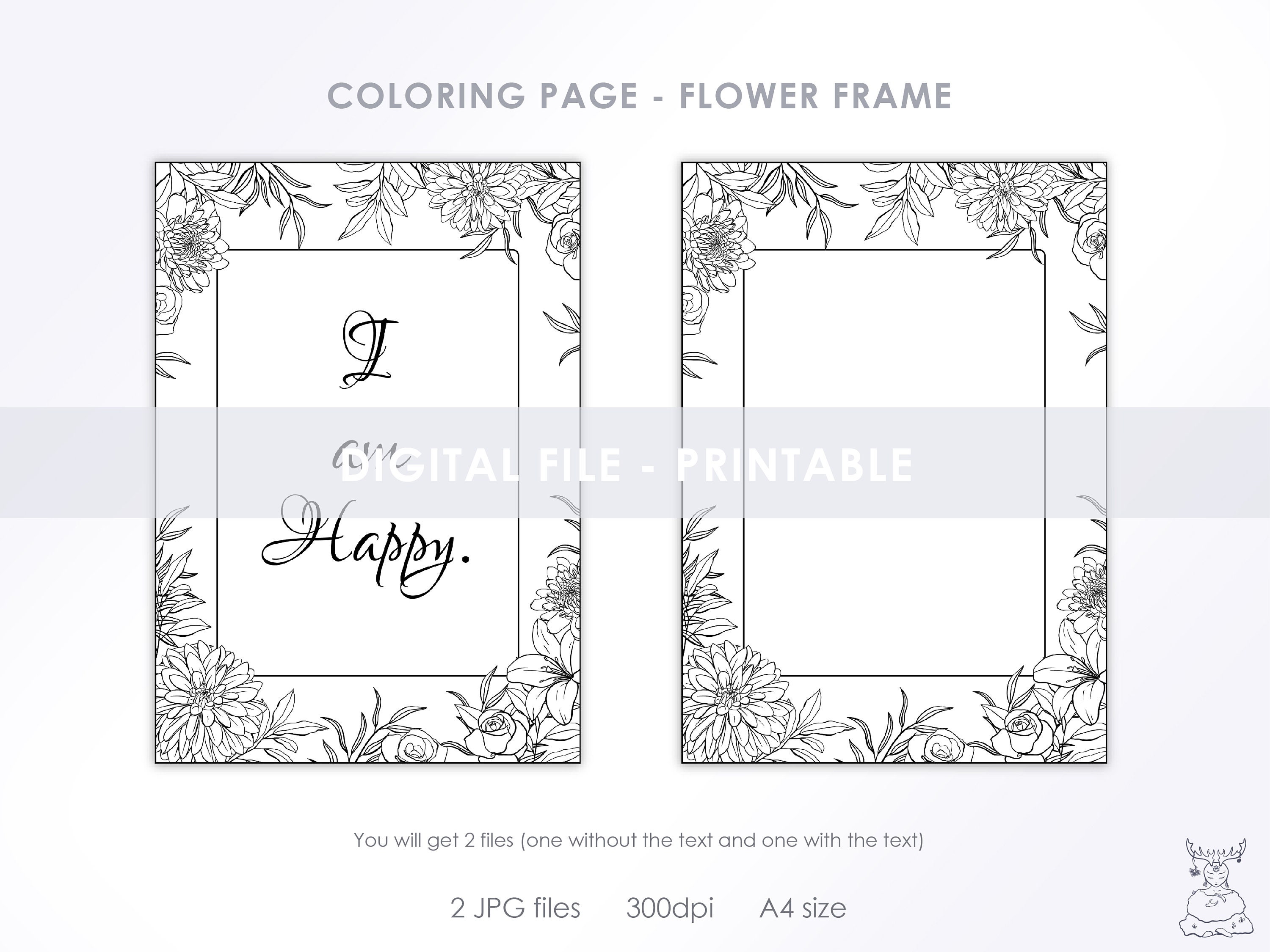 Coloring Page Flower Frame A4 Size Instant Download Digital File ...