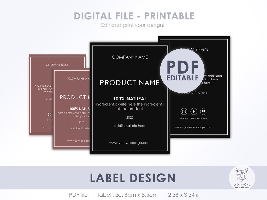 Product Label Design - Editable Template - PDF File - 6x8,5cm - Digital ...