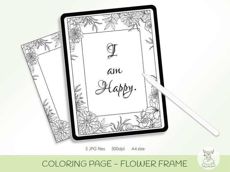 Coloring Page Flower Frame A4 Size Instant Download - Etsy