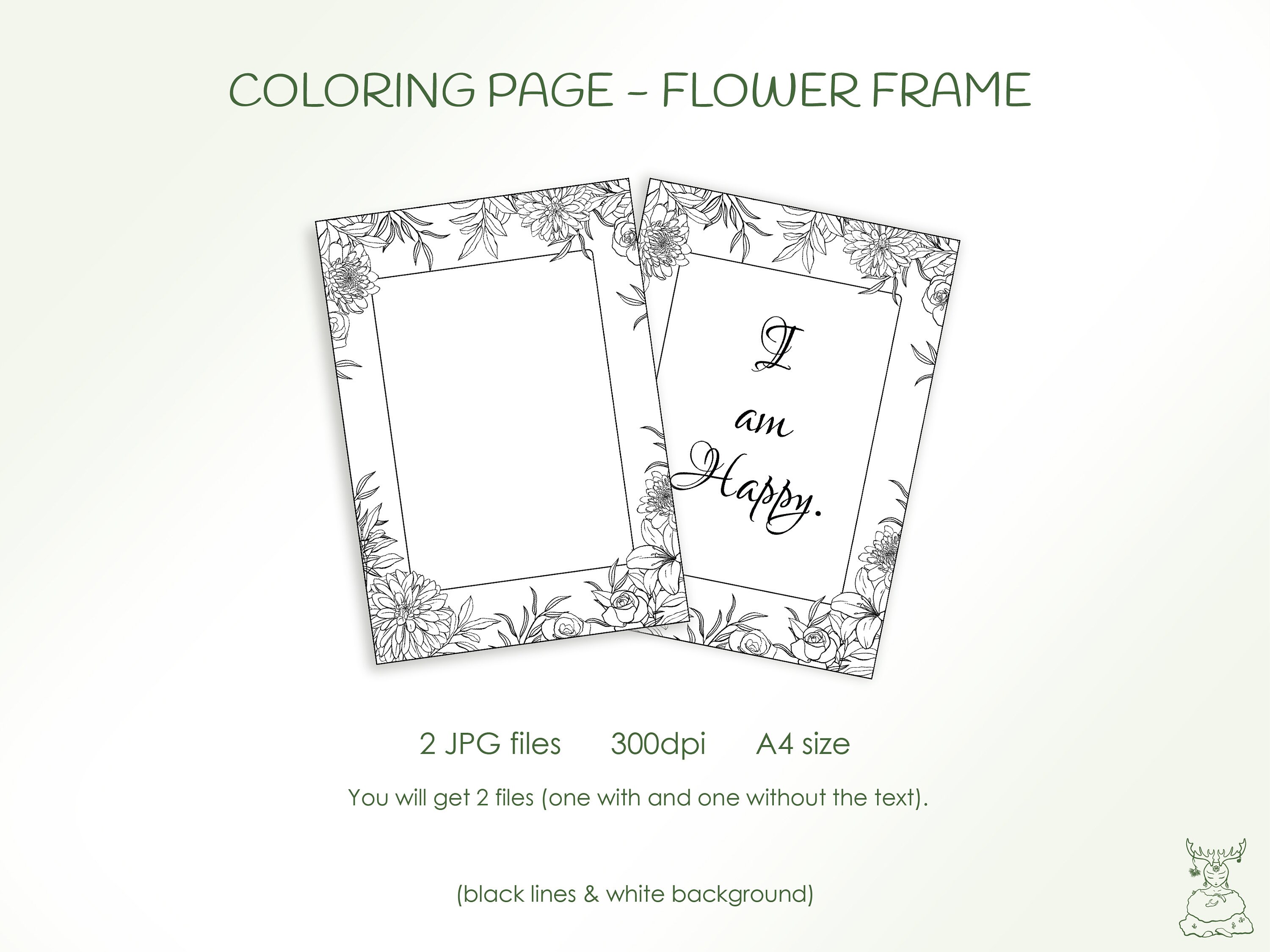 Coloring Page Flower Frame A4 Size Instant Download - Etsy Australia