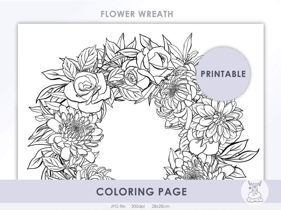 Flower Wreath Coloring Page Decorative Flower Design Coloring Page With ...