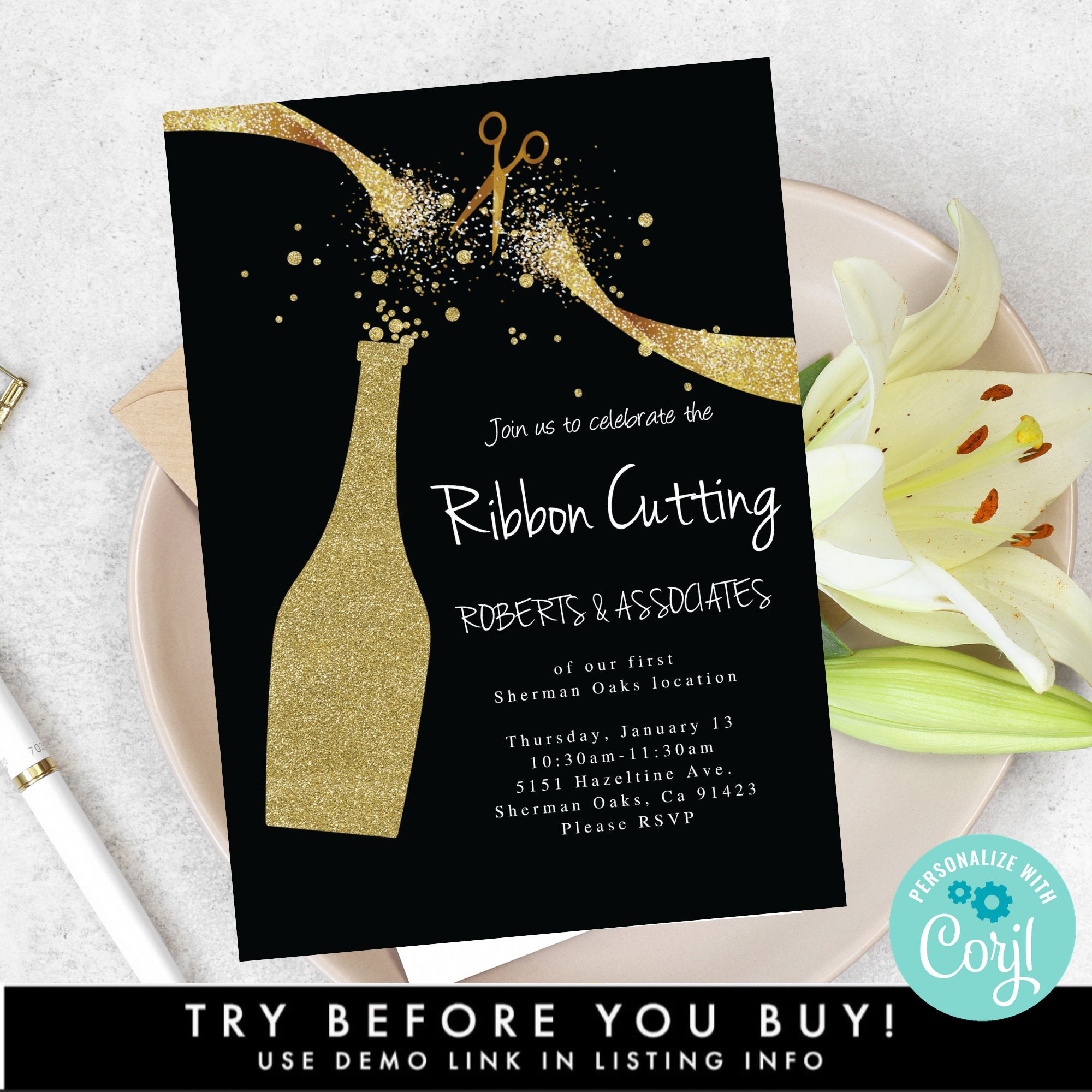 Electronic Ribbon Cutting Launch Party Invitation Template, Social ...
