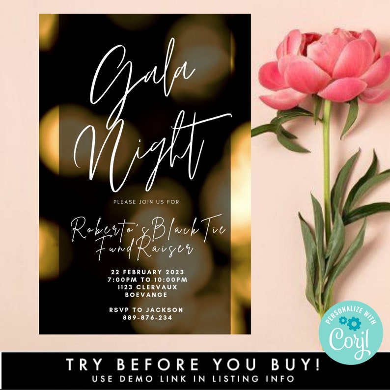 Electronic Gala Night Party Invitation Template Paperless & - Etsy