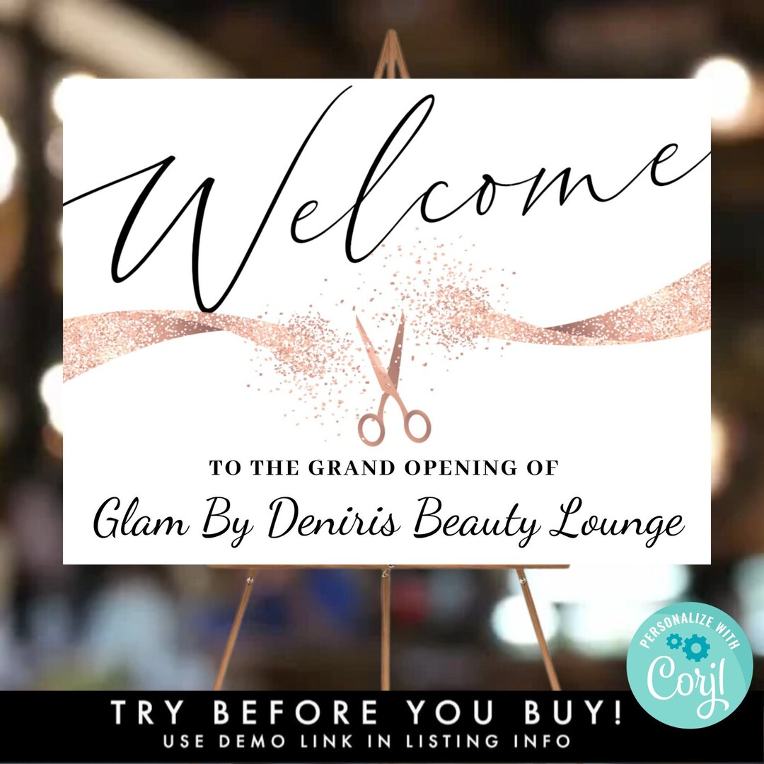 Rose Gold White Grand Opening Door Welcome Sign, DIY Printable Template ...