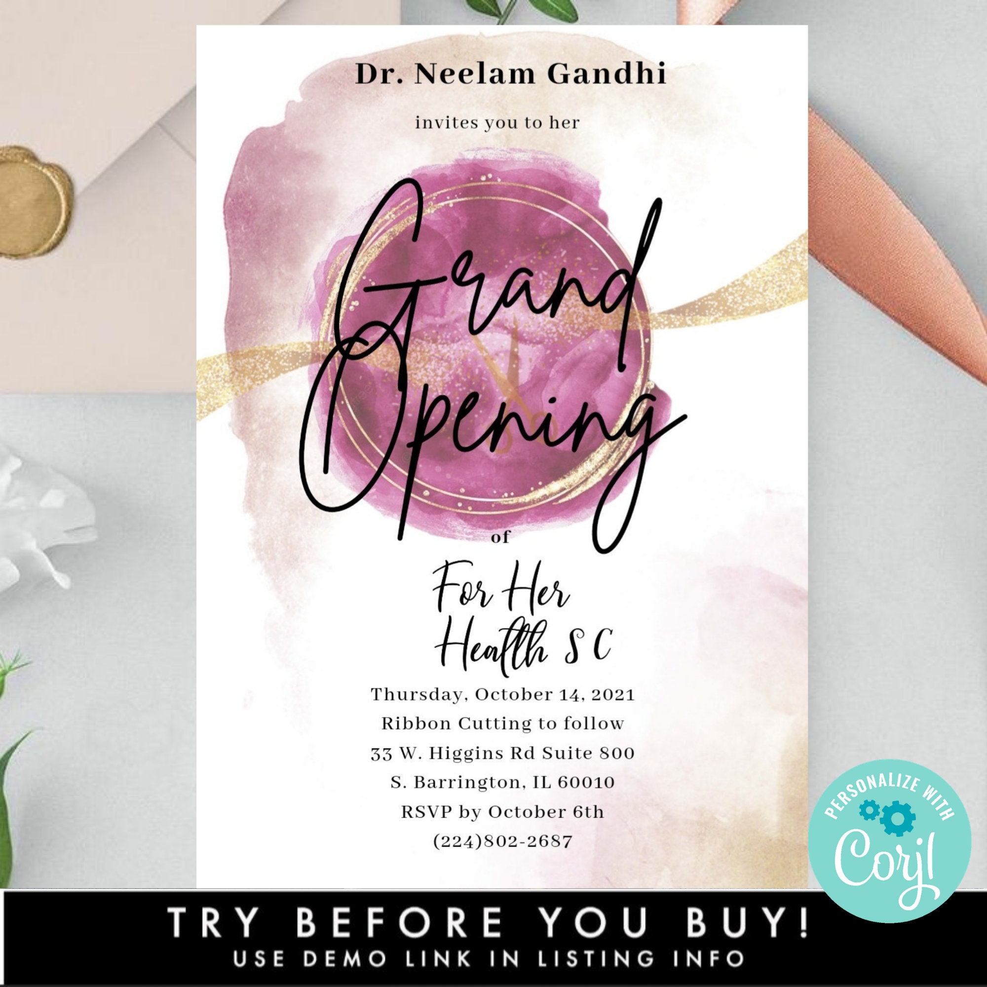 Feminine Grand Opening Invitation Template, DIY Grand Opening Flyer ...