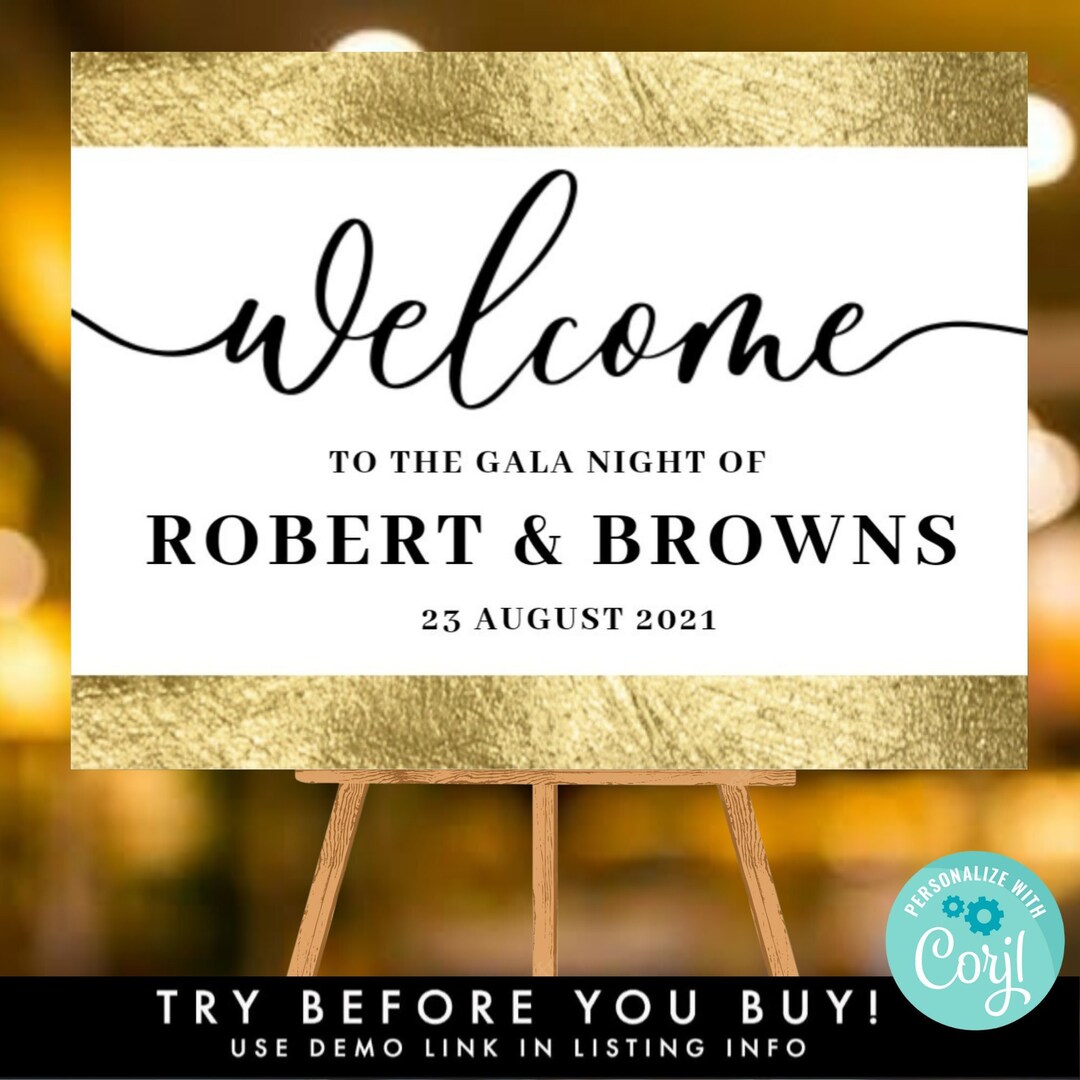 Gala Welcome Sign Template, Printable White&foil Gold Welcome Display ...