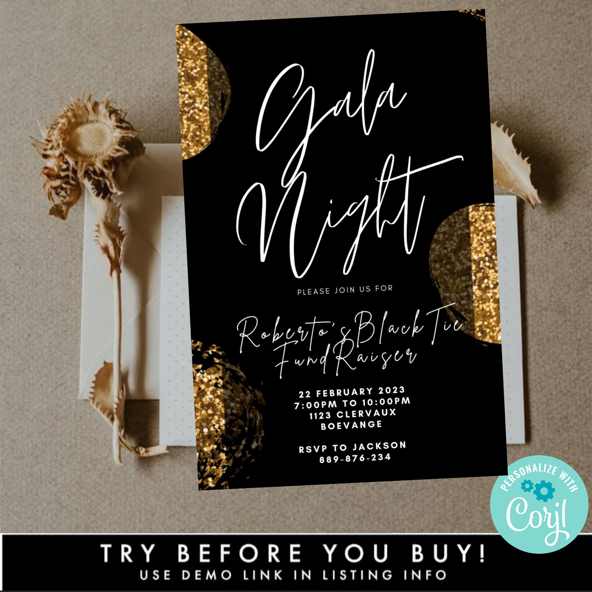 Electronic Gala Night Party Invitation Template, Paperless & Editable ...