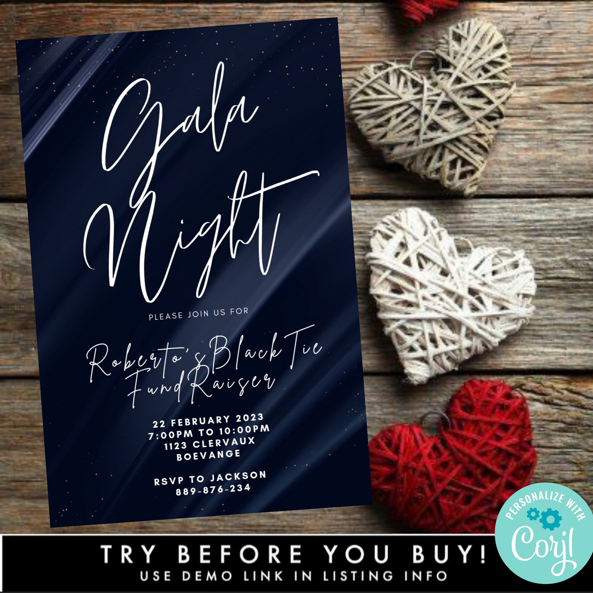 Electronic Gala Night Party Invitation Template, Paperless & Editable ...