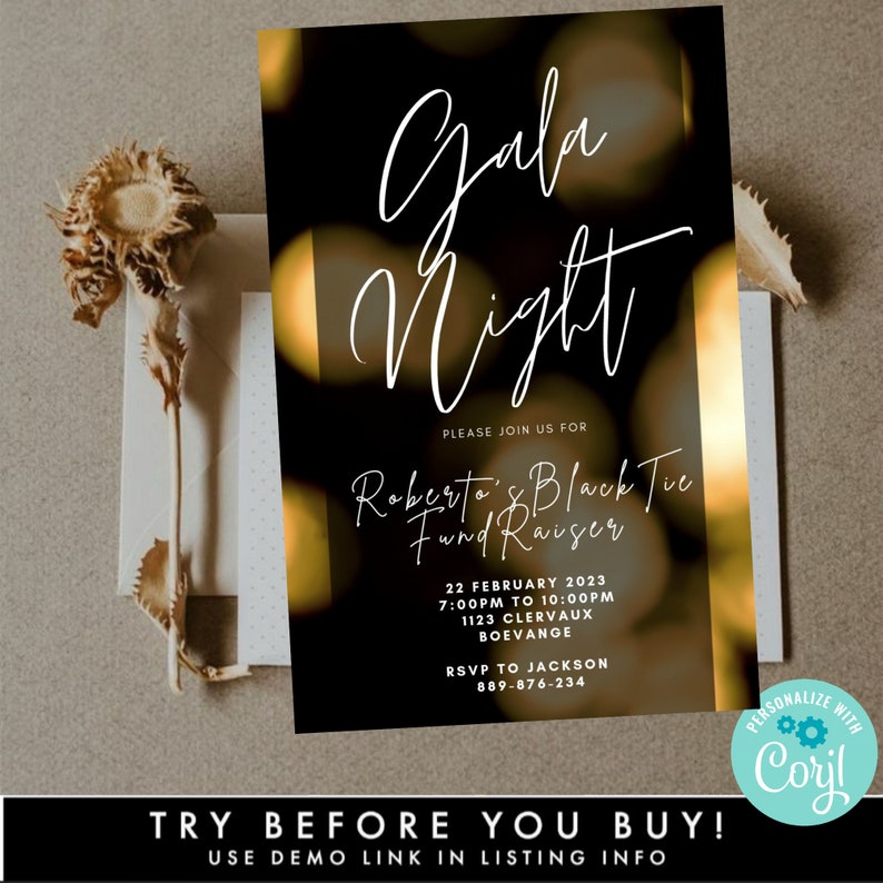 Electronic Gala Night Party Invitation Template Paperless & - Etsy