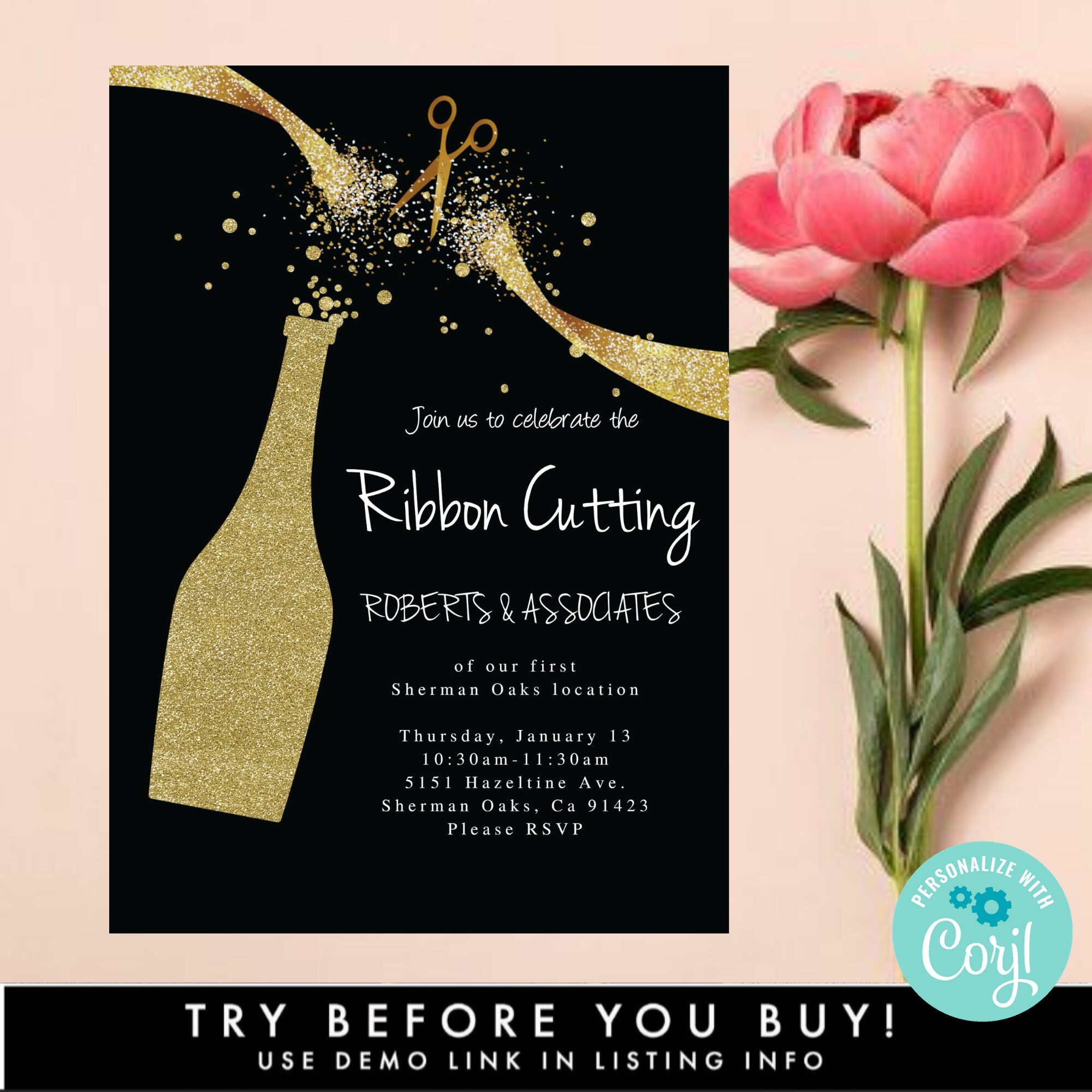 Electronic Ribbon Cutting Launch Party Invitation Template, Social ...