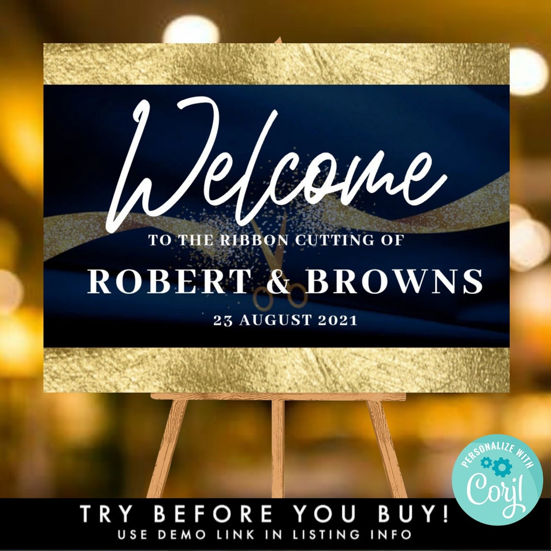 Grand Opening Welcome Sign Template 24x18" & 36x24", Dark Blue and Foil ...
