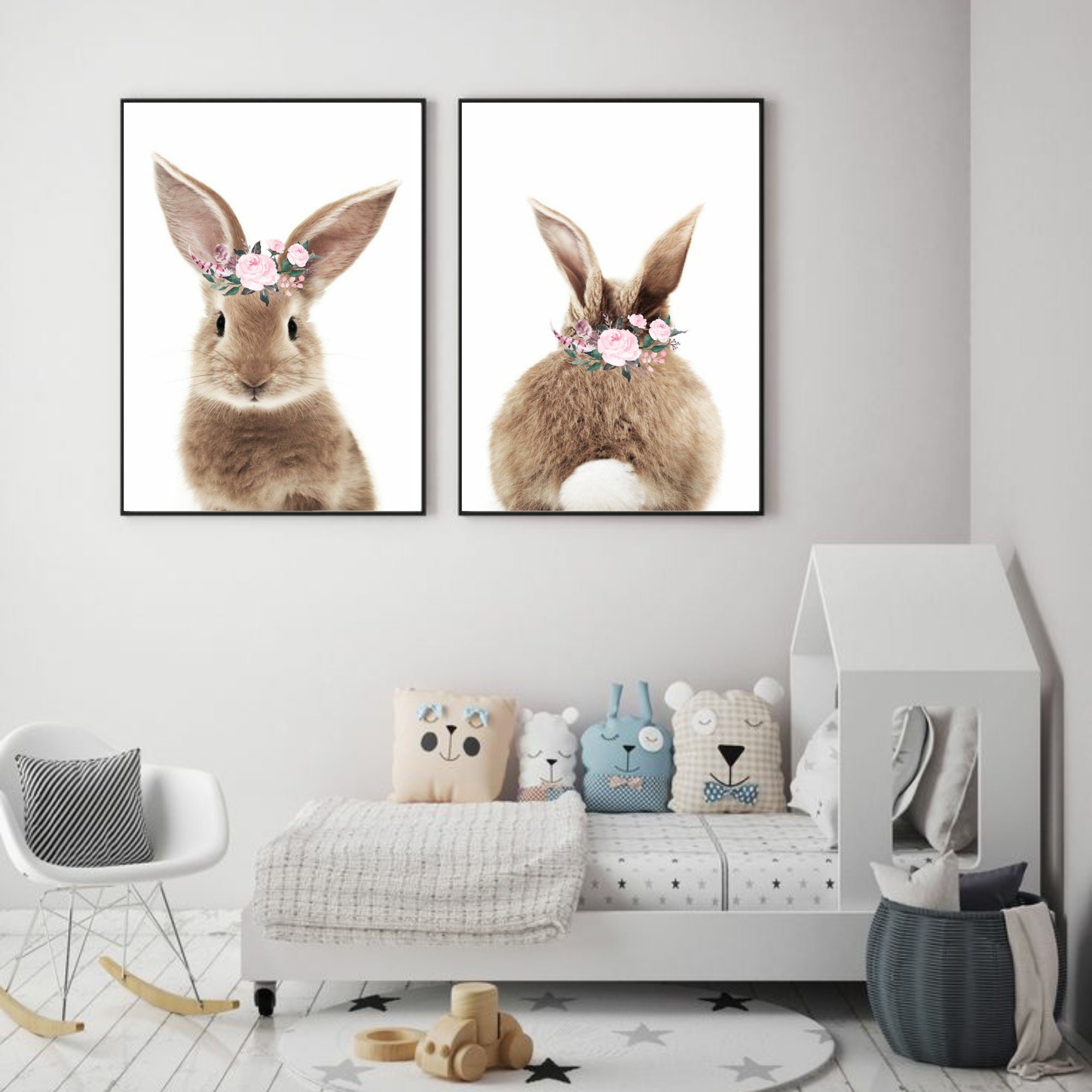 Bunny Rabbit Print Set of 2, Animal Prints, Nursery Wall Art, Digital ...