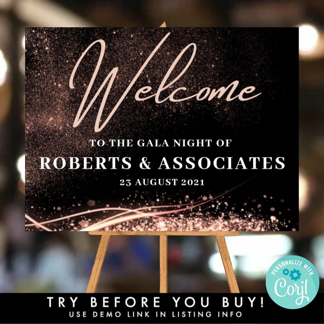 Gala Welcome Sign Template, Printable Black&rose Gold ANY EVENT Door ...