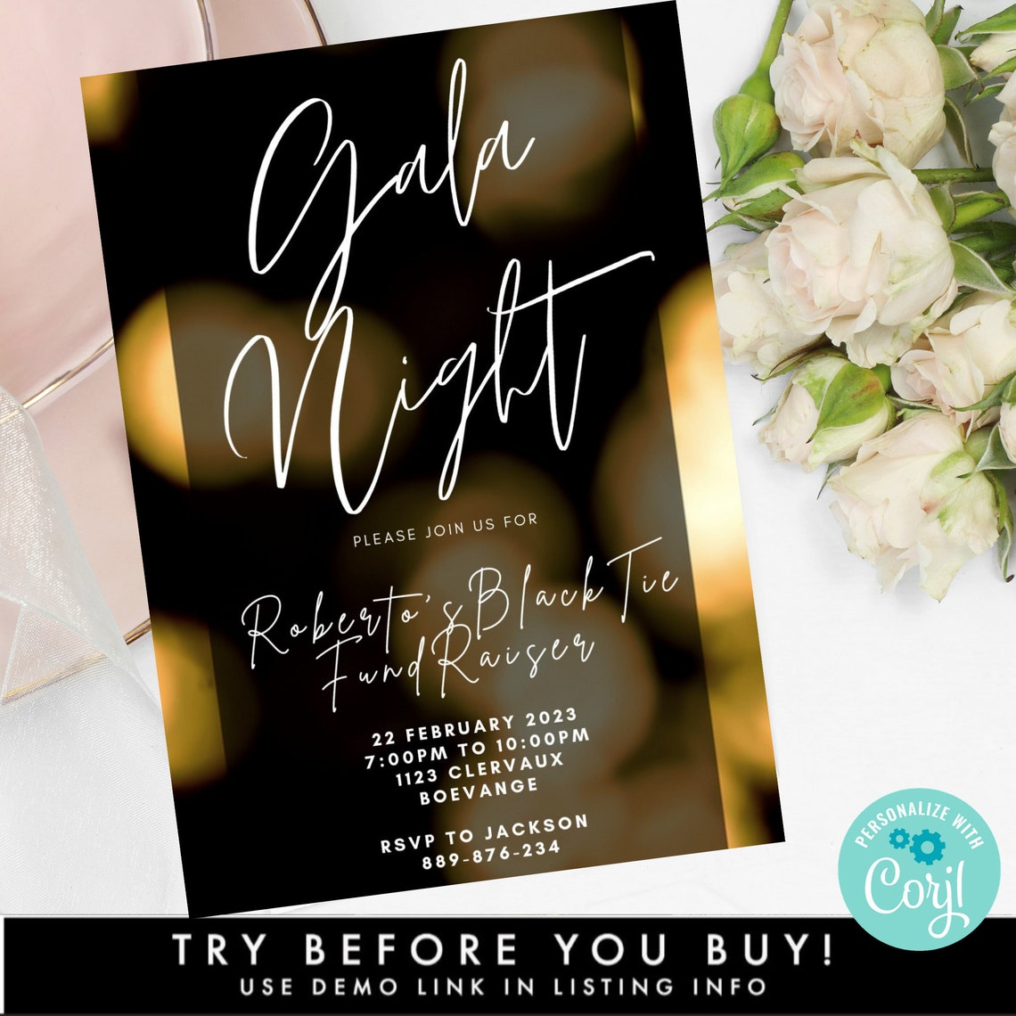 Electronic Gala Night Party Invitation Template Paperless & - Etsy