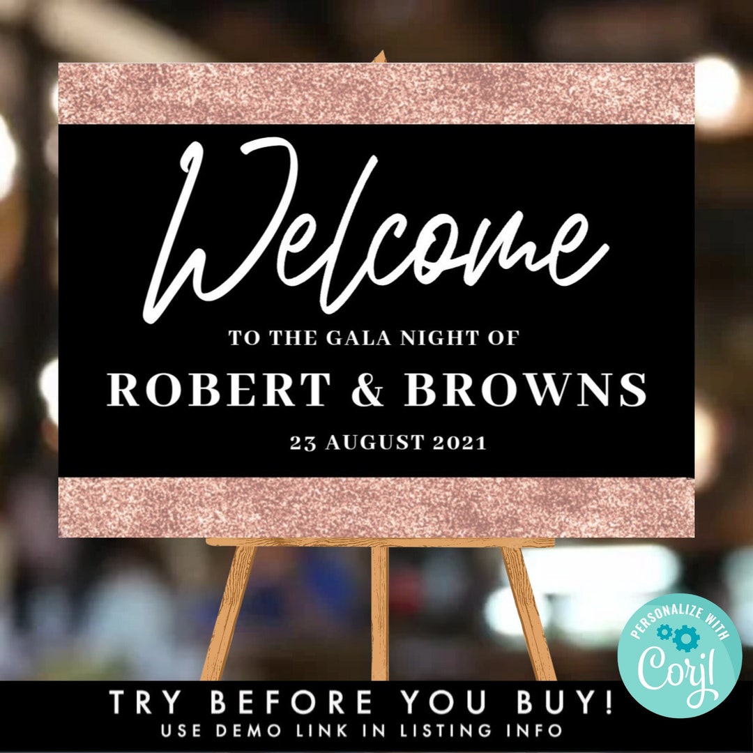 Gala Welcome Sign Template, Printable Black&rose Gold ANY EVENT Door ...
