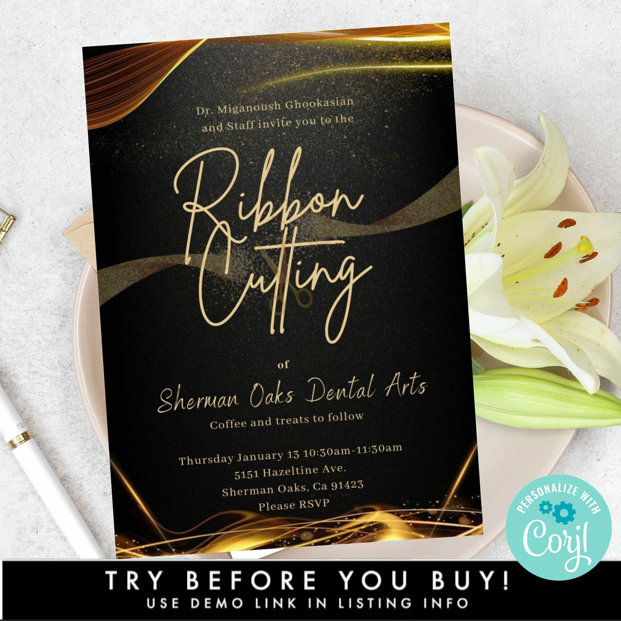 Paper & Party Supplies Paperless & Editable Ribbon Cutting Event Invite ...