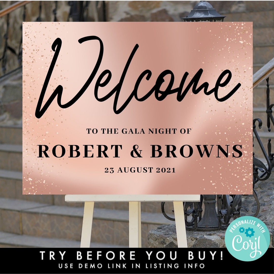 Rose Gold Welcome Sign Template, Printable ANY EVENT Door Entrance ...