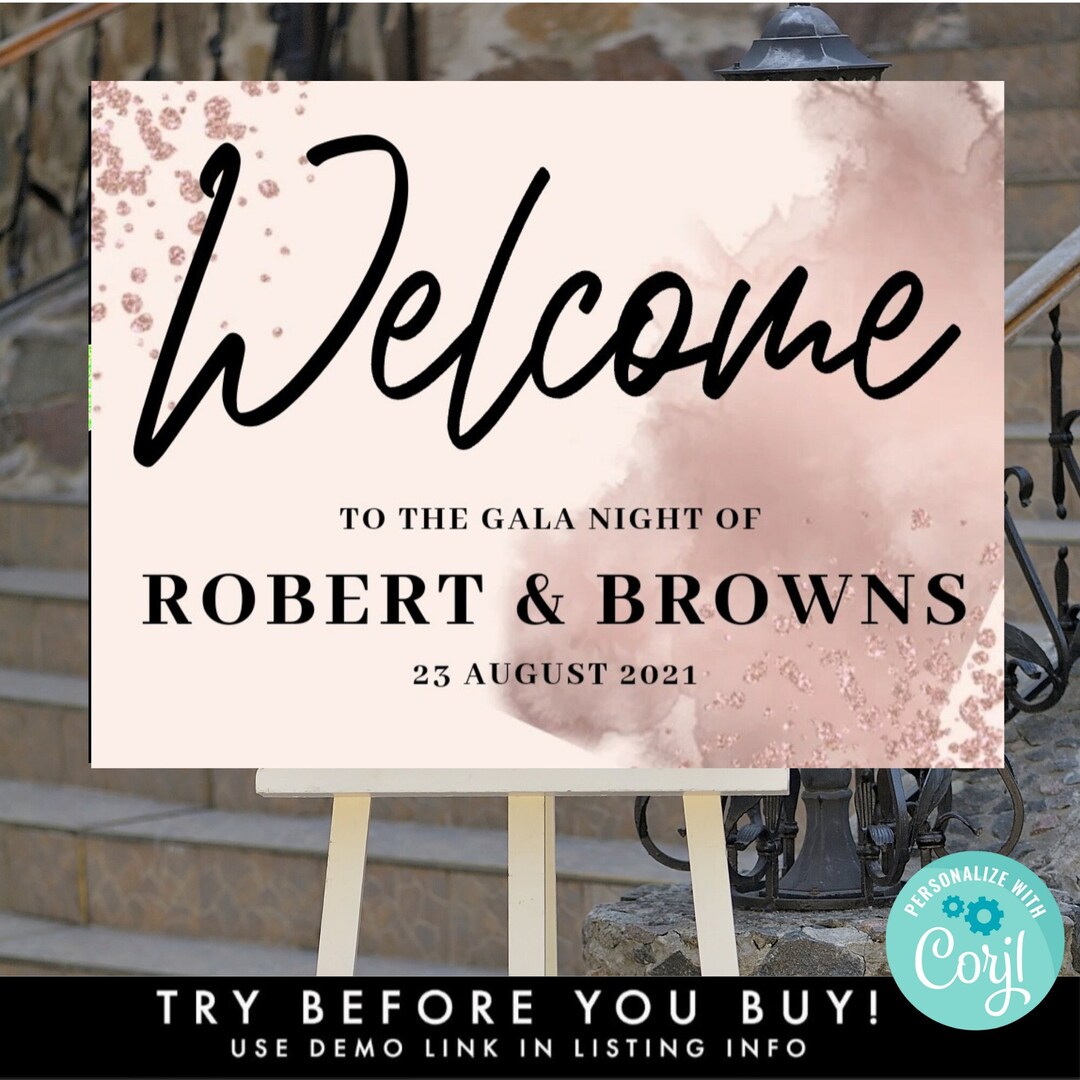 Rose Gold Glitter Welcome Sign Template, Printable ANY EVENT Door ...