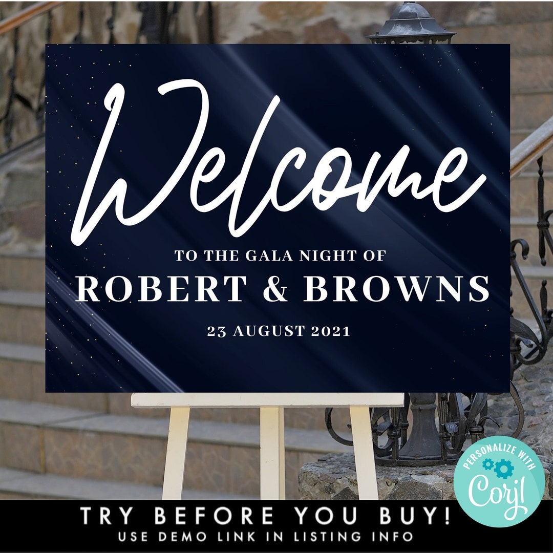 Gala Welcome Sign Template, Printable Blue & Gold Dust ANY EVENT Door ...