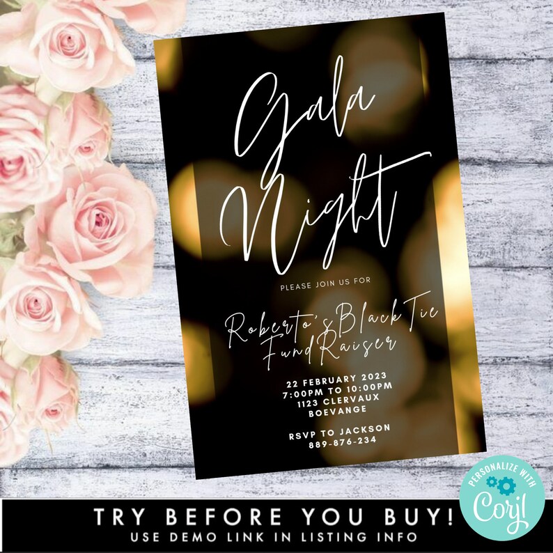 Electronic Gala Night Party Invitation Template Paperless & - Etsy