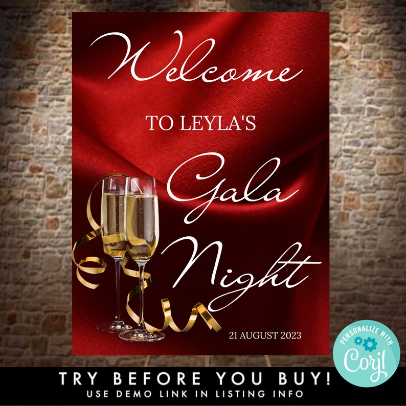 Gala Night Door Welcome Sign DIY Template, Gala Auction Fundraiser ...
