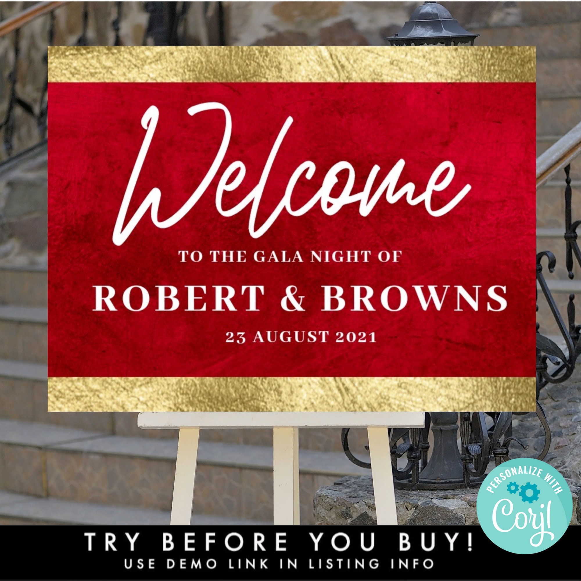 Red and Foil Gold Welcome Sign Template, Printable ANY EVENT Door ...