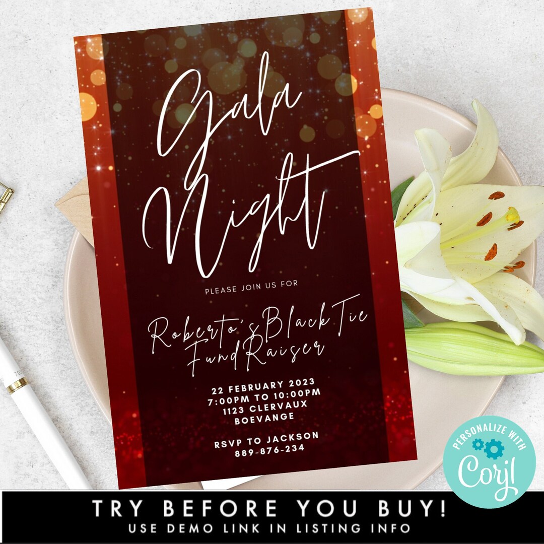 Electronic Gala Night Party Invitation Template, Paperless & Editable ...