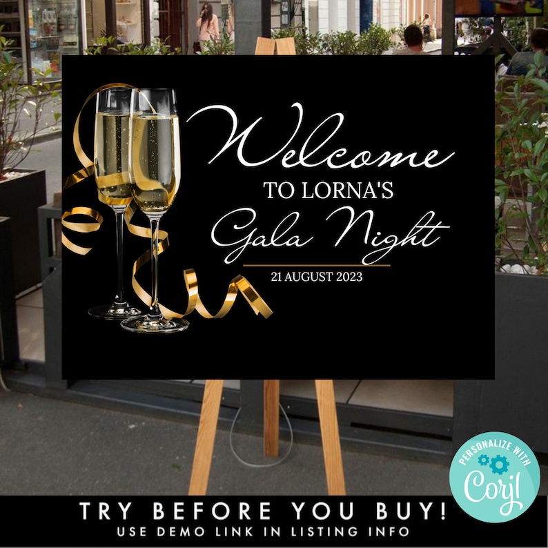Gala Night Door Welcome Sign DIY Template, Gala Auction Fundraiser ...