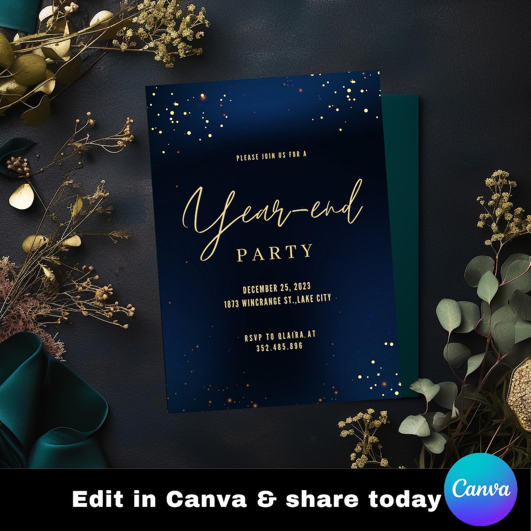 Year End Party Invitation Template, Editable Canva Invitation ...
