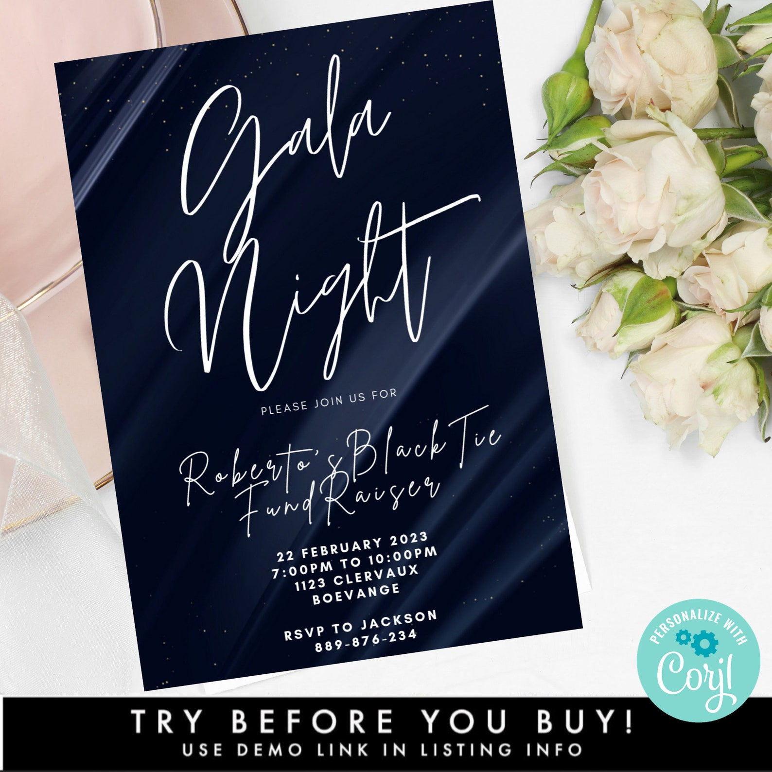 Electronic Gala Night Party Invitation Template, Paperless & Editable ...