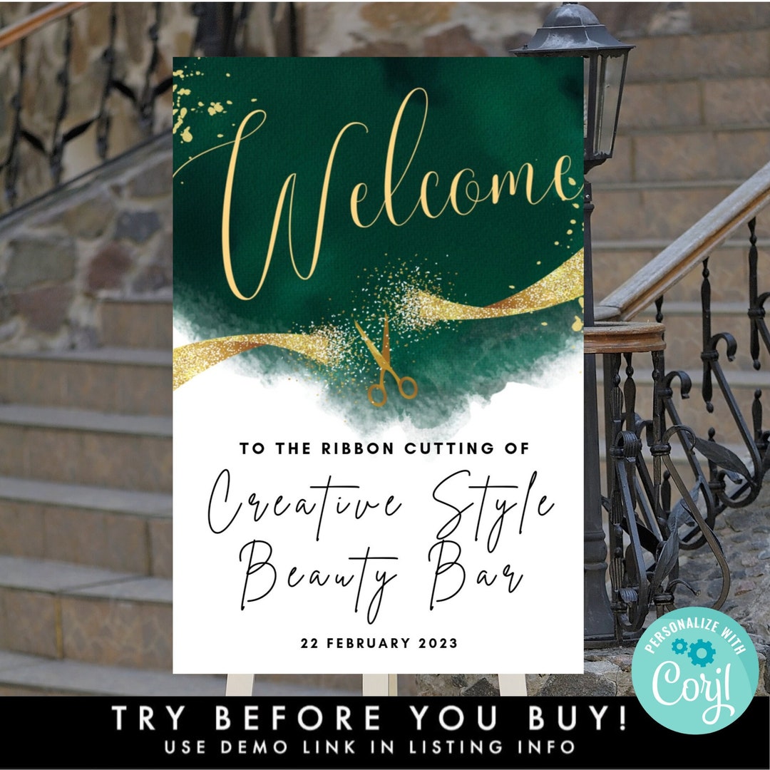 Green and Gold Grand Opening Welcome Sign Edit Yourself Template ...