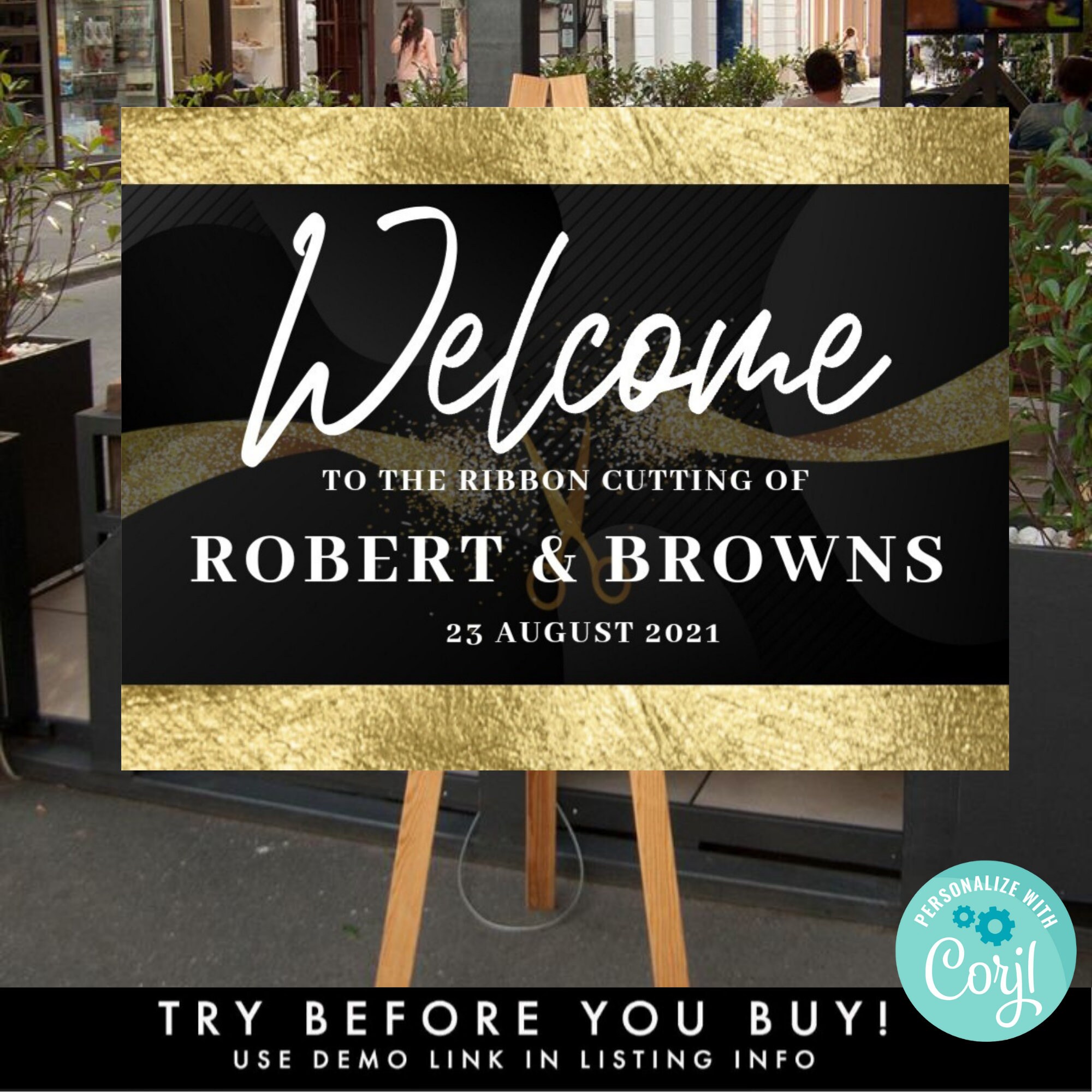 Black and Gold Grand Opening Door Welcome Sign, Printable DIY Template ...