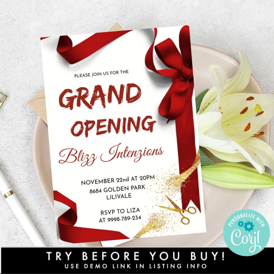 Red Ribbon Grand Opening Invitation Template, DIY Editable Grand ...