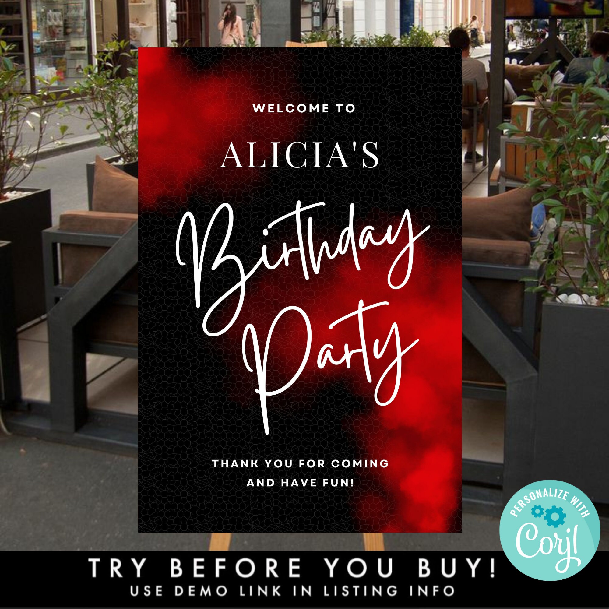 Black and Red Birthday Welcome Sign Template, Printable Birthday Door ...