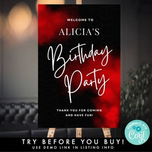 Black and Red Birthday Welcome Sign Template, Printable Birthday Door ...